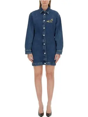 Moschino Denim Dress With Emblem - Blue