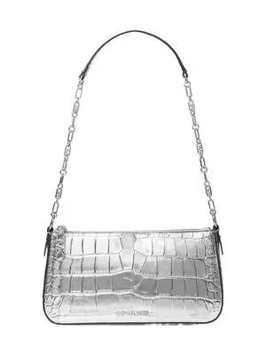 Michael Kors Empire Medium Metallic Embossed Chain-link Pochette - Silver