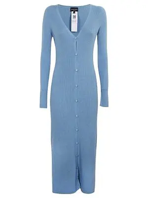 Emporio Armani Ribbed Long Sleeve V-neck Dress - Blue