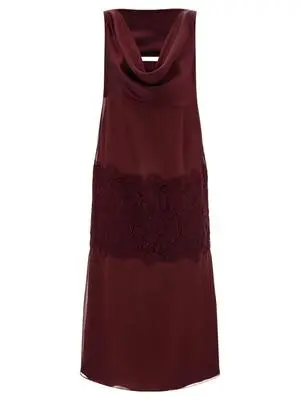 FERRAGAMO Silk Dress With Lace Detail - Brown