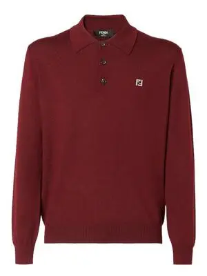Fendi Ff Plaque Long Sleeved Polo Shirt - Red