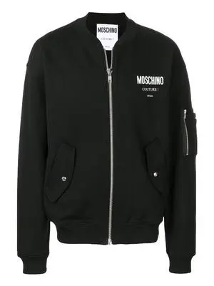 Moschino Detail Zip-up Bomber Jacket - Black