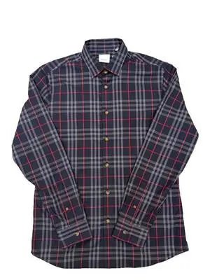 Burberry Slim Fit Check Stretch Cotton Shirt - Black