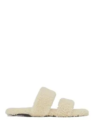 Saint Laurent Sheepskin Slip-on Slides - Nude