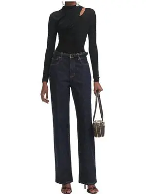 SELF-PORTRAIT Viscose Knit Cut-out Top - Black
