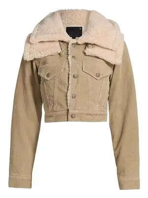 R13 R13 Long Sleeve Cropped Jacket With Shearling Collar