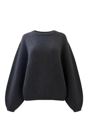 TOTEME Crewneck Ribbed Knit Pullover - Black