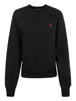 AMI Paris Crew Neck Sweatshirt With Embroidered Logo - Black