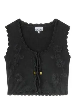 GANNI Crocheted Appliqué Vest - Black