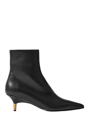Khaite Bella Leather Pointed Toe Boots With Gold Heel - Black