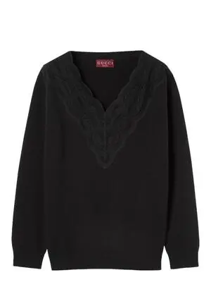 Gucci Lace Trim V-neck Jumper - Black