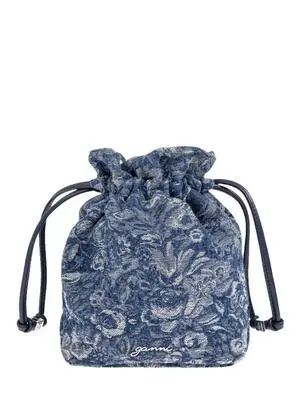 GANNI Ganni Floral Motif Drawstring Denim Bag