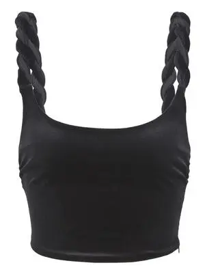 Emporio Armani Velvet Cropped Top With Twisted Straps - Black