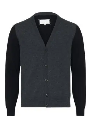MAISON MARGIELA Colorblock V-neck Cardigan With Elbow Patches - Black