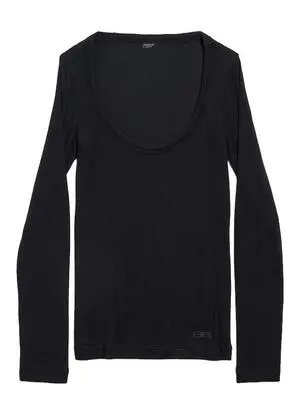 Balenciaga Ribbed Round Neck Long Sleeve Top - Black