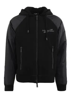 Dsquared2 Long Sleeve Casual Jacket With Logo And Drawstring Hood - Black