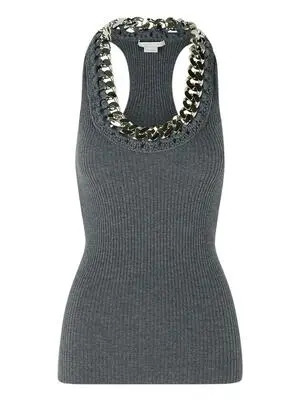 Stella McCartney Ribbed Tank Top With Chunky Chain Detail - Grey