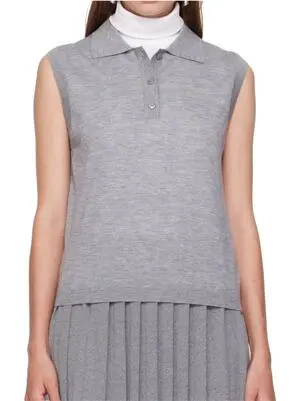 LISA YANG Sleeveless Polo Top - Gray