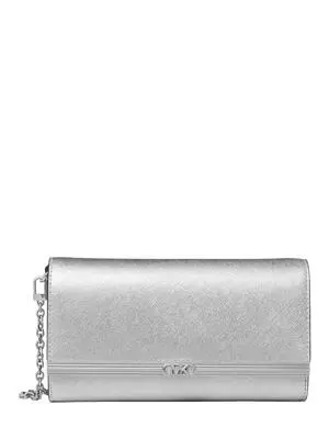 Michael Kors Mona Large Metallic Saffiano Leather Clutch Bag - Silver