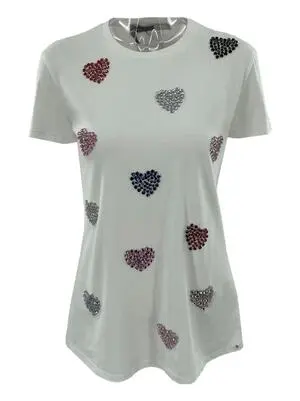 Sportmax Short Sleeve T-shirt With Embellished Hearts - Gray