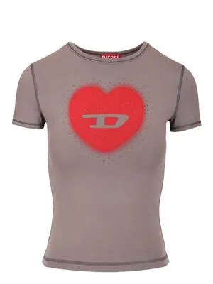 DIESEL® Crewneck T-shirt With Embellished Heart - Gray