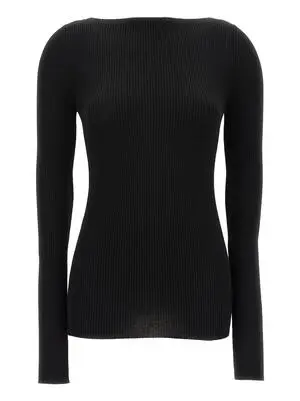 Rick Owens Ribbed Knit Top With Boat Collar - Black