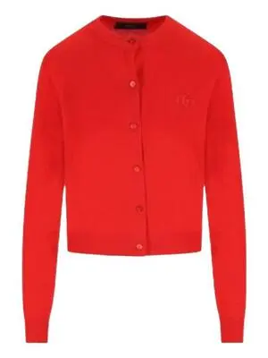 GUCCI Gucci Red Double G Embroidered Knit Cardigan