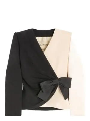 Valentino Garavani Wool Crepe Jacket With Contrasting Bow Detail - Black