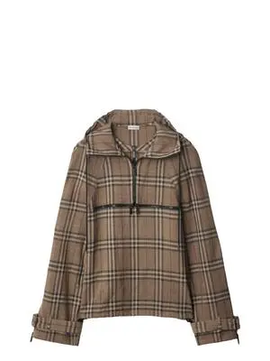 Burberry Burberry Checked Hooded Half-Zip Jacket Brush
