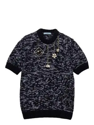 Prada Short-sleeved Jumper With Pendant Detail - Blue/white