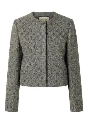 Gucci Shimmery Monogrammed Tweed Jacket - Grey