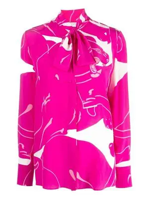 Valentino Garavani Printed Long-sleeve Shirt With Bow Detail - Pink