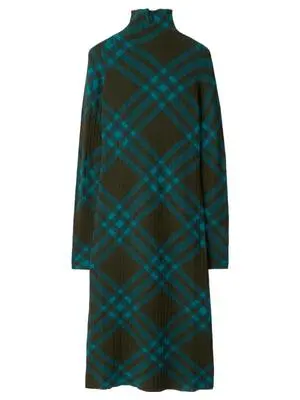 Burberry Burberry Checked Mock Neck Long Sleeve Dress Black