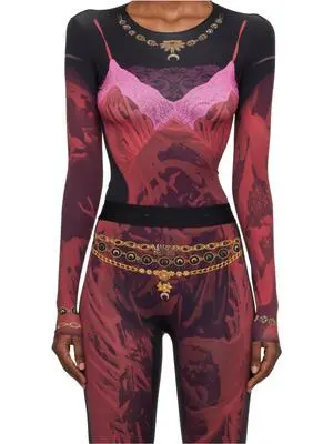 MARINE SERRE Printed Crewneck Long Sleeve T-shirt - Red