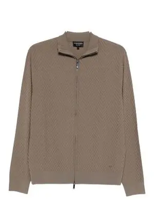Emporio Armani Chevron Pattern Zip-up Sweater - Grey