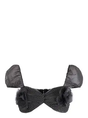 Elisabetta Franchi Polka Dot Print Tulle Top With 3d Flowers - Black