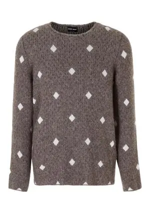 Giorgio Armani Diamond Jacquard Crew Neck Jumper - Brown