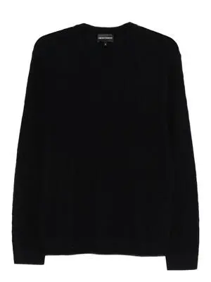 Emporio Armani Textured Knit Crew Neck Jumper - Blue