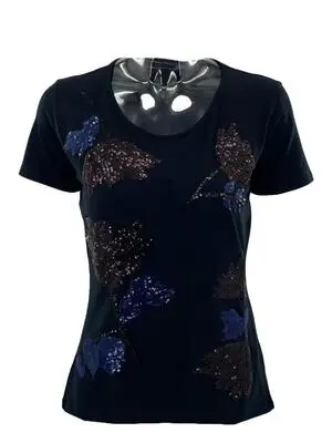 Sportmax Short Sleeve T-shirt With Embellished Floral Detail - Black