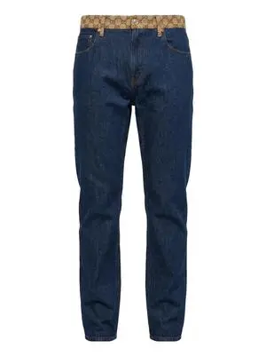 Gucci Tapered Denim Pants With Monogram Belt - Dark Blue
