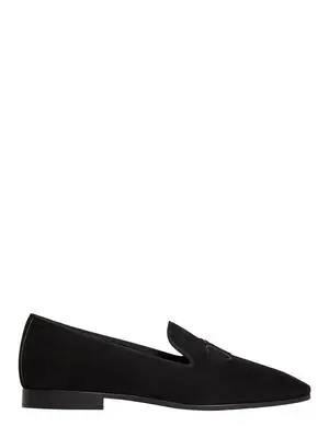 Celine Triomphe Slipper In Suede Calfskin - Black