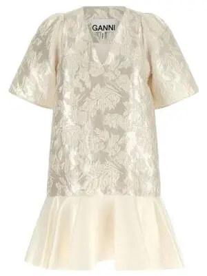GANNI Satin Cloque Mini Dress - Egret