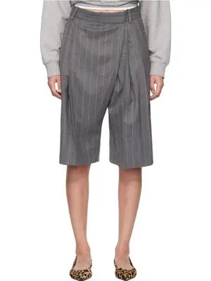 GANNI Wool Blend Striped Pleated Shorts - Gray