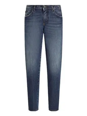 Dolce & Gabbana Logo Embroidered Slim-fit Jeans - Blue