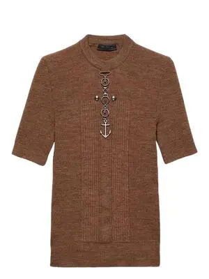 Prada Short Sleeve Crewneck Jumper With Stud Embellishments - Brown
