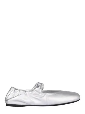 Miu Miu Miu Miu Round Toe Ballet Flats With Logo Detail Silver