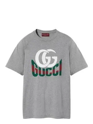 Gucci Logo Printed Crewneck T-shirt - Hemp Gray