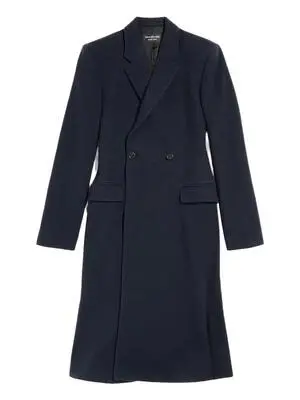 Balenciaga Collared Double-breasted Flared Coat - Navy Blue