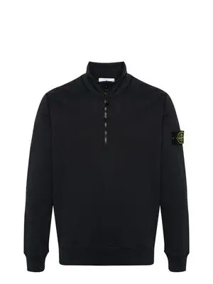 Stone Island Logo Patch Quarter-zip Sweatshirt - Blue