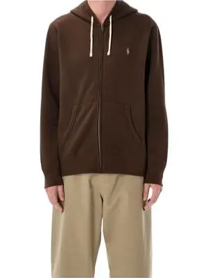 Polo Ralph Lauren Logo Embroidered Zipped Hoodie - Black